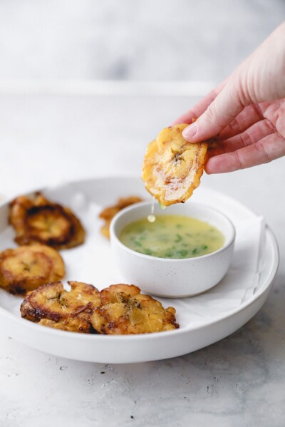 Crispy Tostones with Garlic Sauce - Cooked by Julie