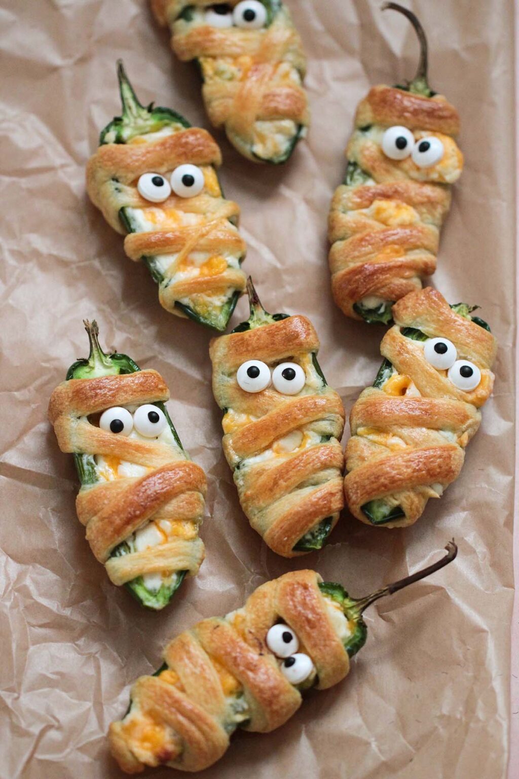 Mummy Jalapeno Poppers (Hot Cheesy Filling) - Cooked by Julie
