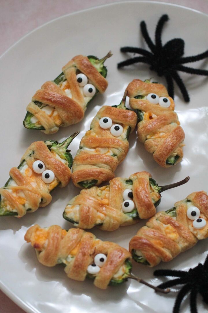 Mummy Jalapeno Poppers (Hot Cheesy Filling) - Cooked by Julie
