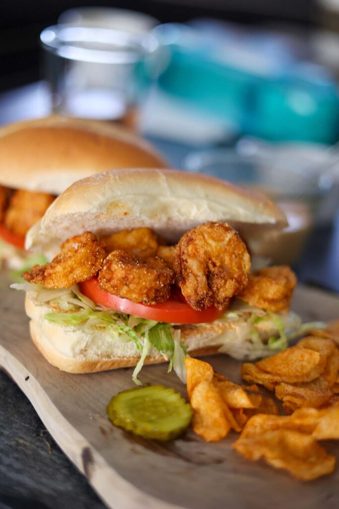 Crispy Shrimp Po'Boy Sandwich with Remoulade Sauce - Cooked by Julie