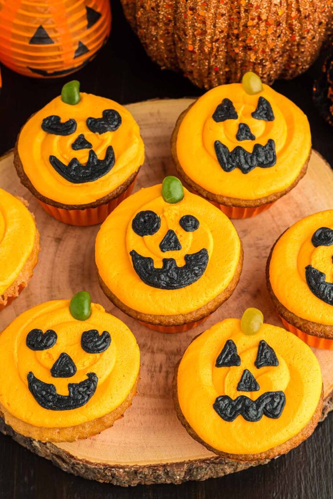 Jack-O-Lantern Pumpkin Cupcakes - Cooked by Julie