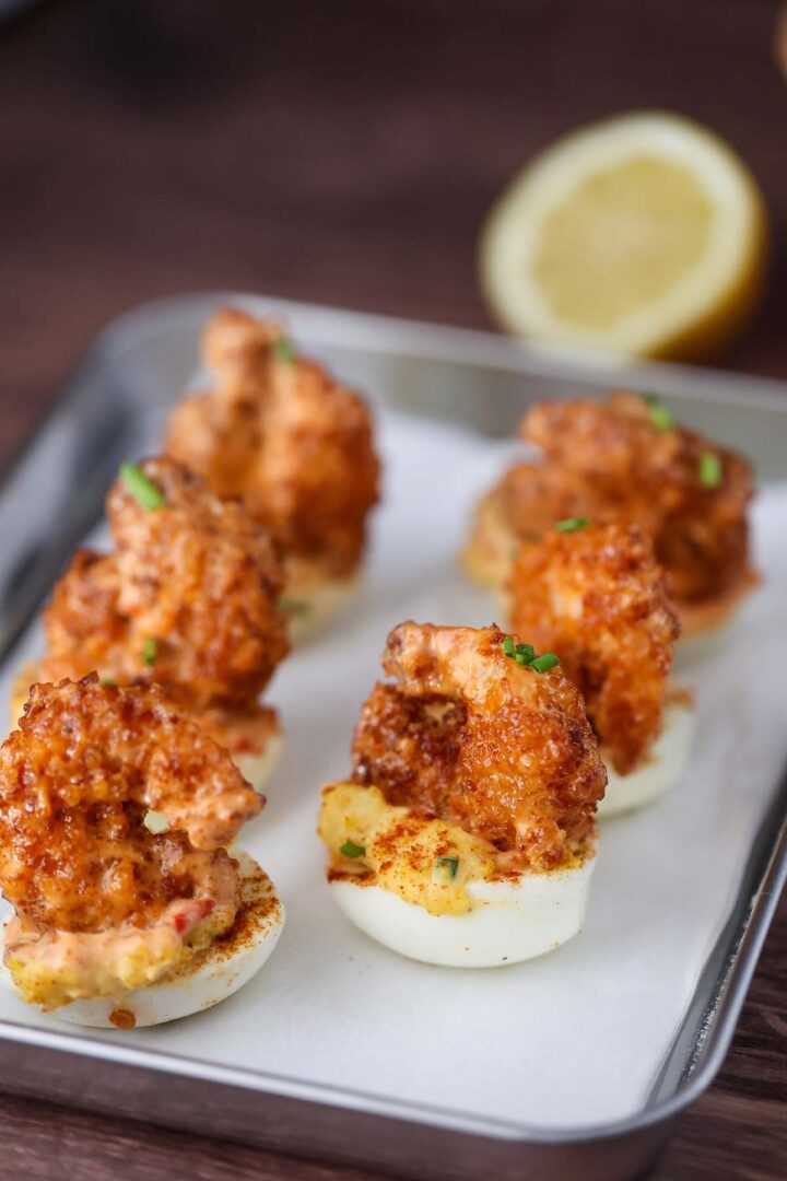 Fried Shrimp Deviled Eggs - Cooked by Julie