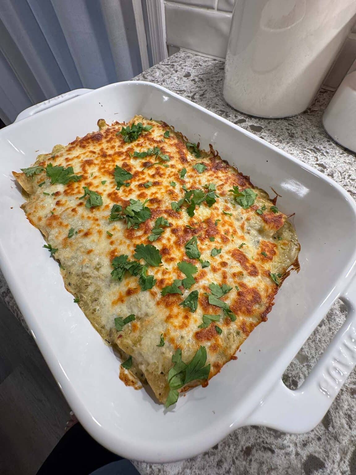 Green Chile Chicken Enchiladas - Cooked by Julie